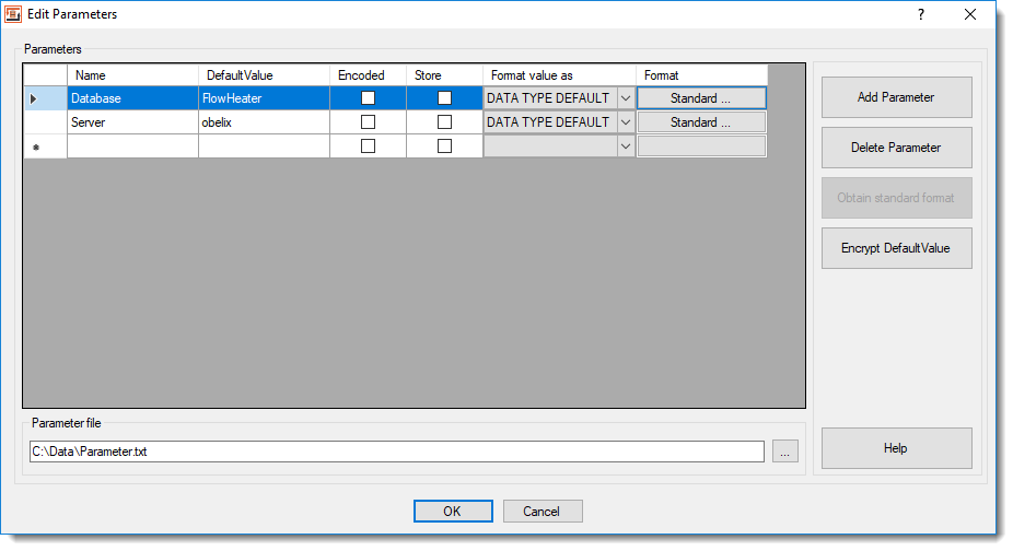 Parameter, Dynamic data import/export Definition files